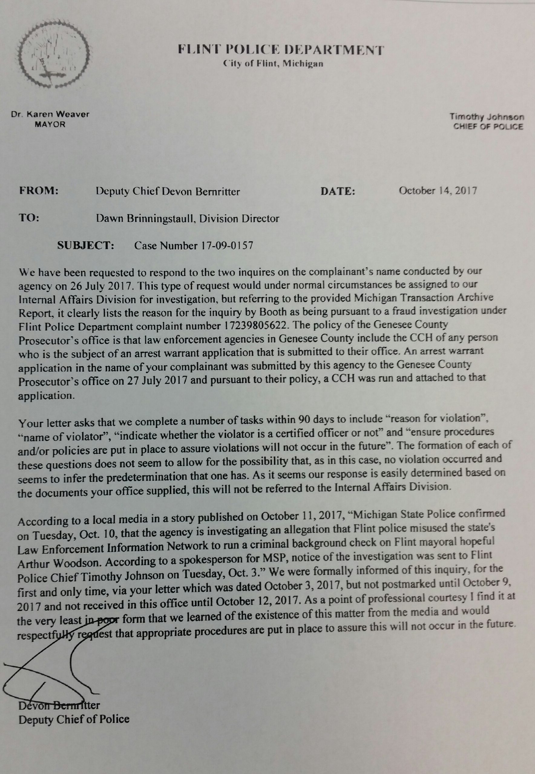 Flint Police Provide Information/Documents on Now Resolved MSP LEIN ...