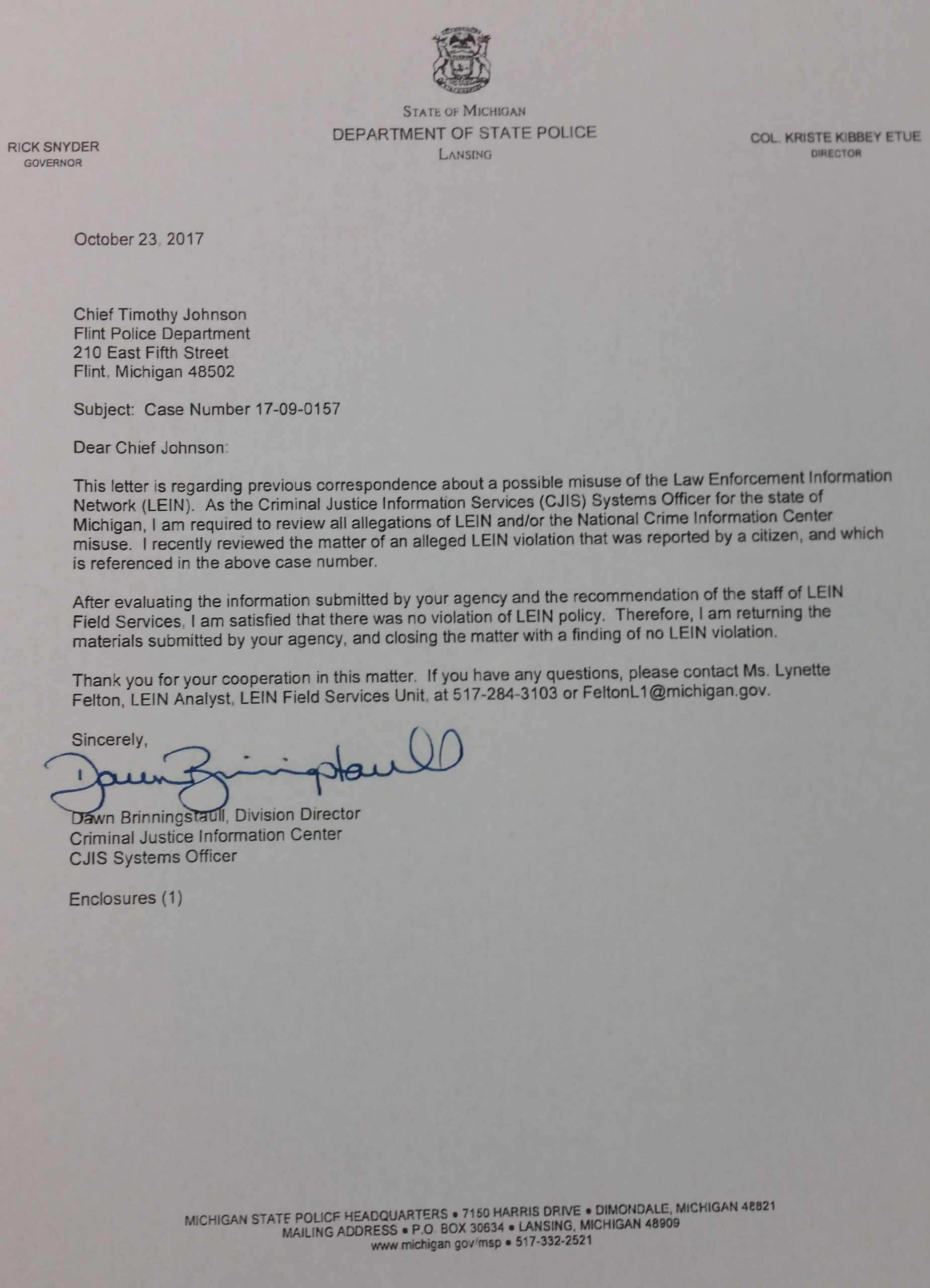 Flint Police Provide Information/Documents on Now Resolved MSP LEIN ...